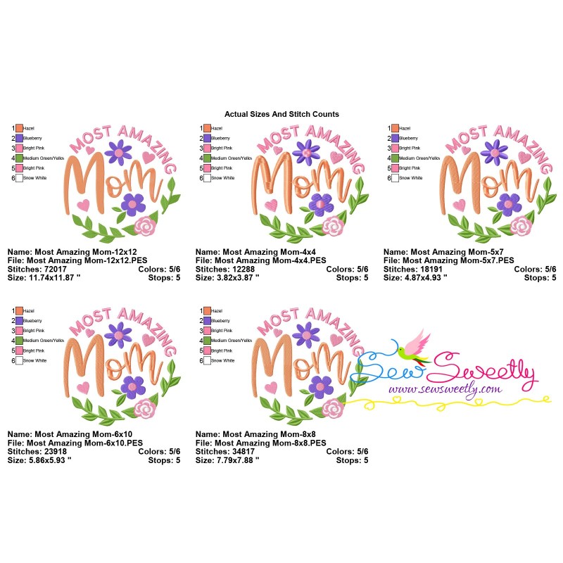 Most Amazing Mom Lettering Embroidery Design Pattern