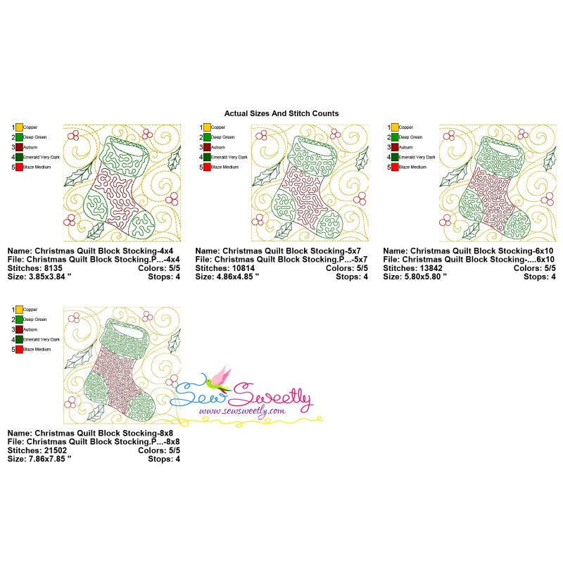 Christmas Quilt Block Stocking Embroidery Design Pattern