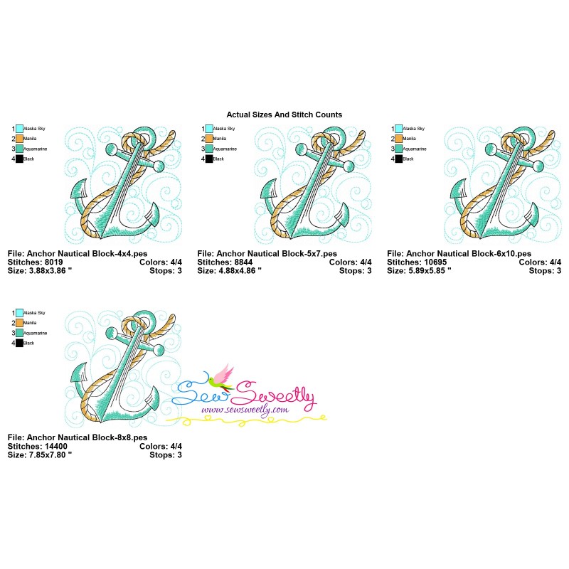 Embroidery Design Pattern - Anchor Nautical Quilt Block