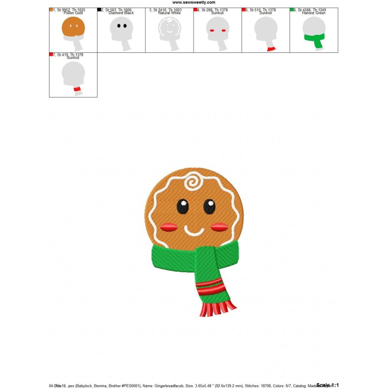 Gingerbread Face Boy Embroidery Design Pattern