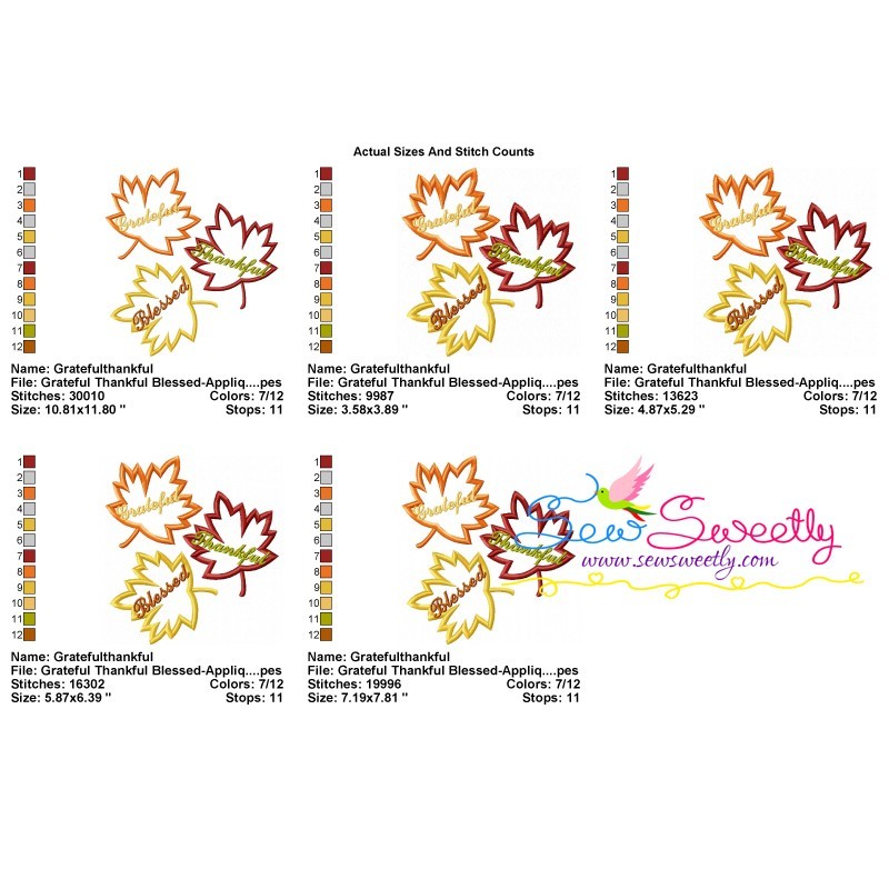 Grateful Thankful Blessed Leaves Lettering Applique Design Pattern