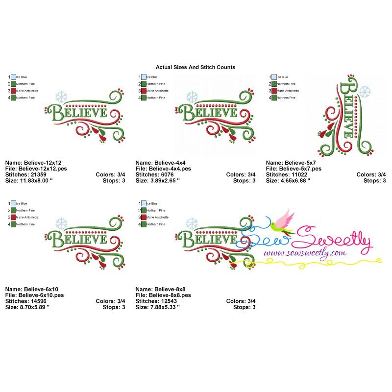 Believe Lettering Embroidery Design Pattern
