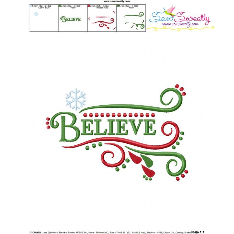 Believe Lettering Embroidery Design Pattern