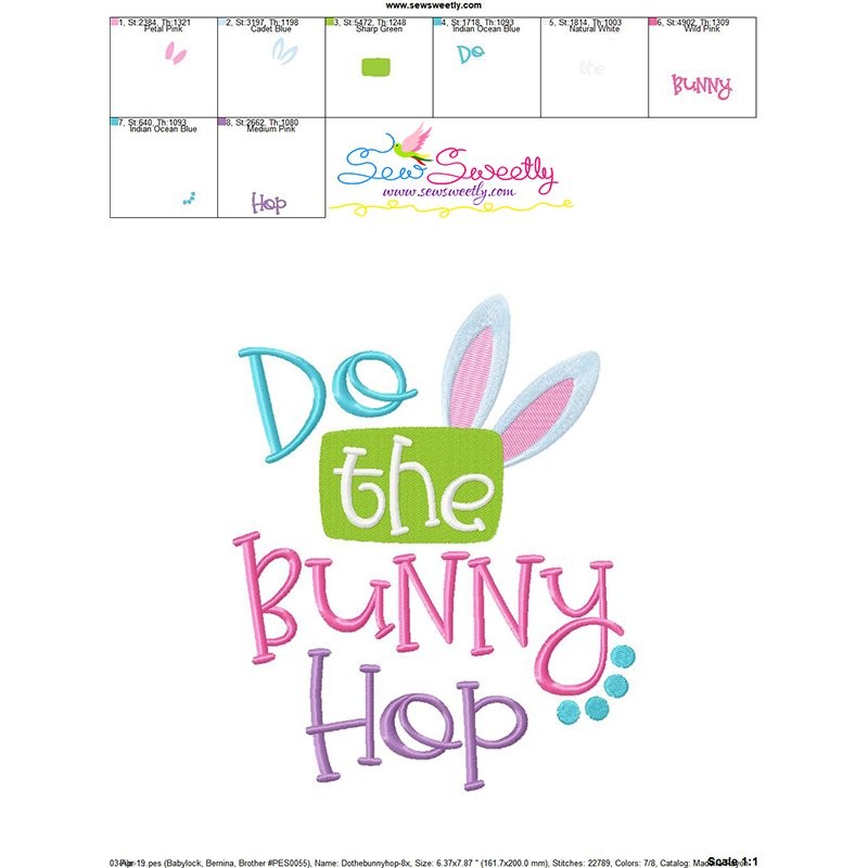 Do The Bunny Hop Easter Embroidery Design Pattern