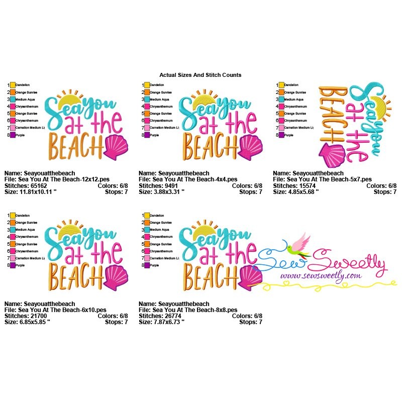 Sea You At The Beach Lettering Embroidery Design Pattern