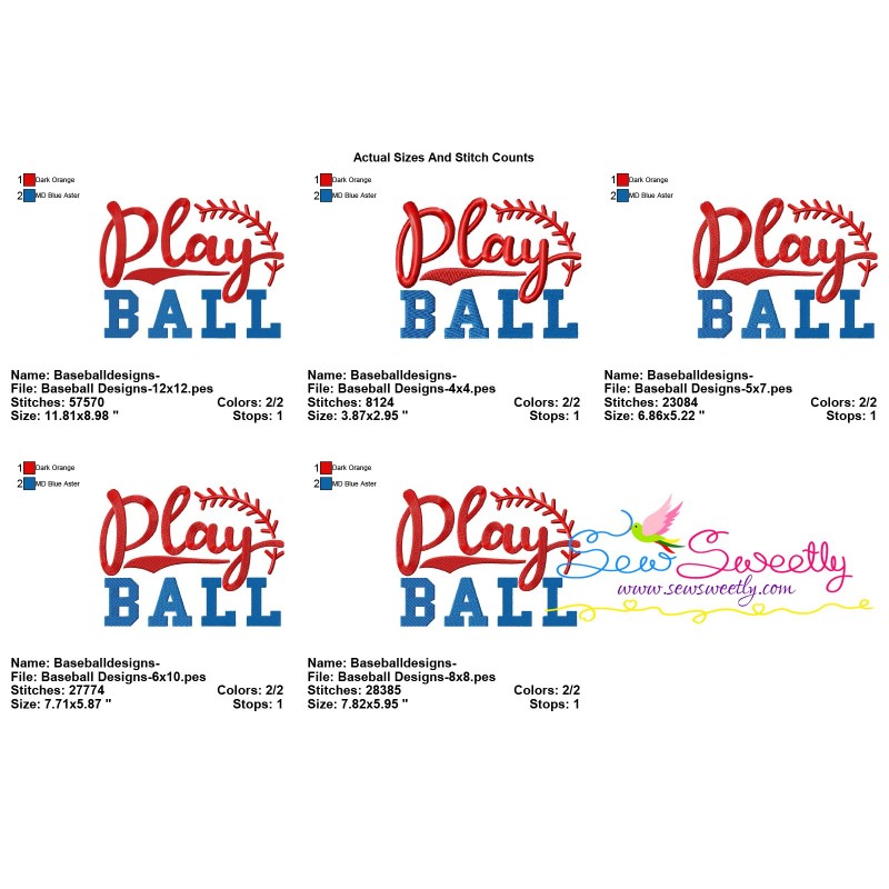 Play Ball Lettering Embroidery Design Pattern