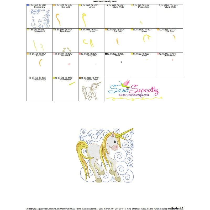 Golden Unicorn Block-3 Embroidery Design Pattern